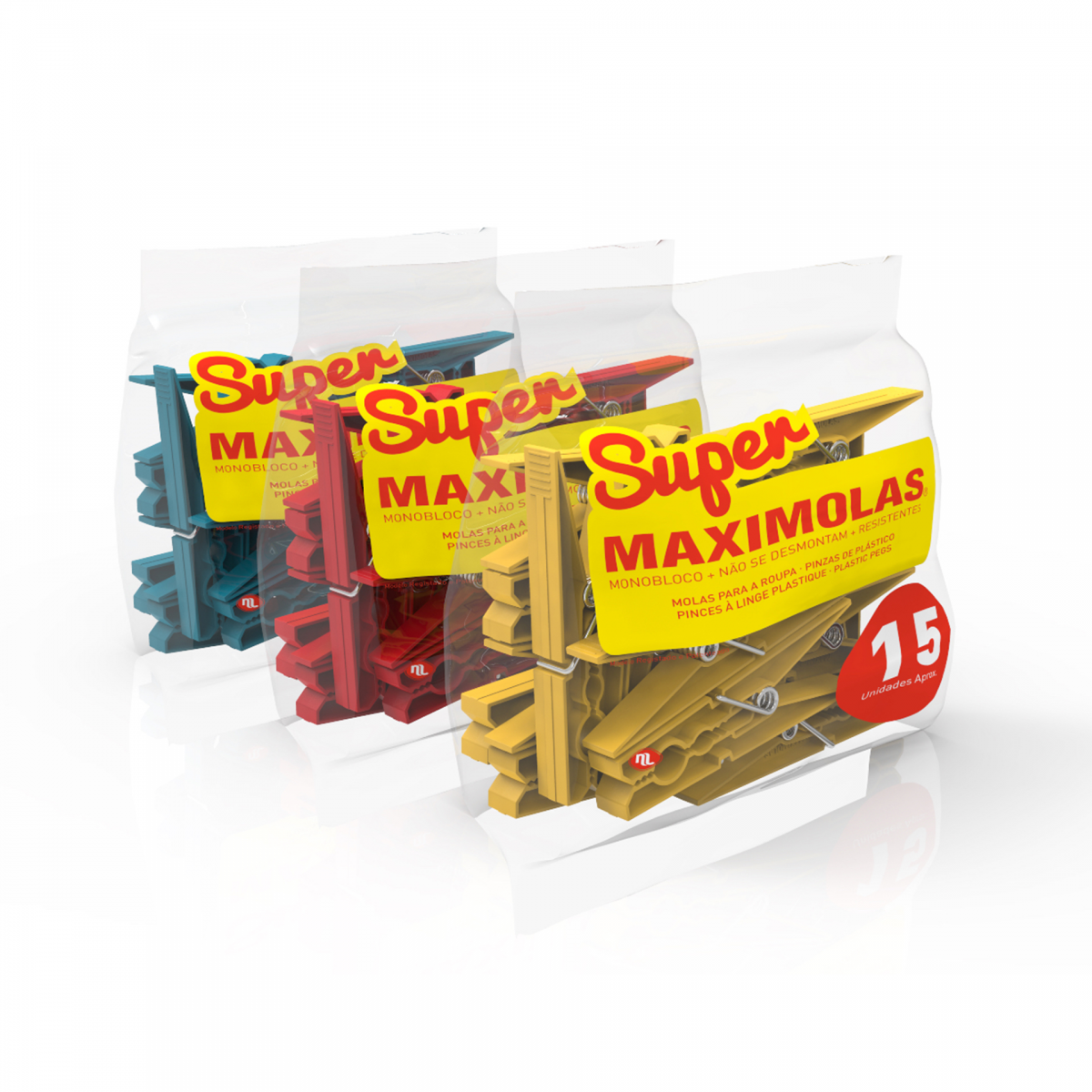 Molas Plástico Para Roupa 90 MM 15 UN MAXIMOLAS